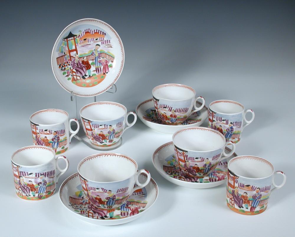 Lot 25 - Four New Hall pattern 1172 chinoiserie trios,