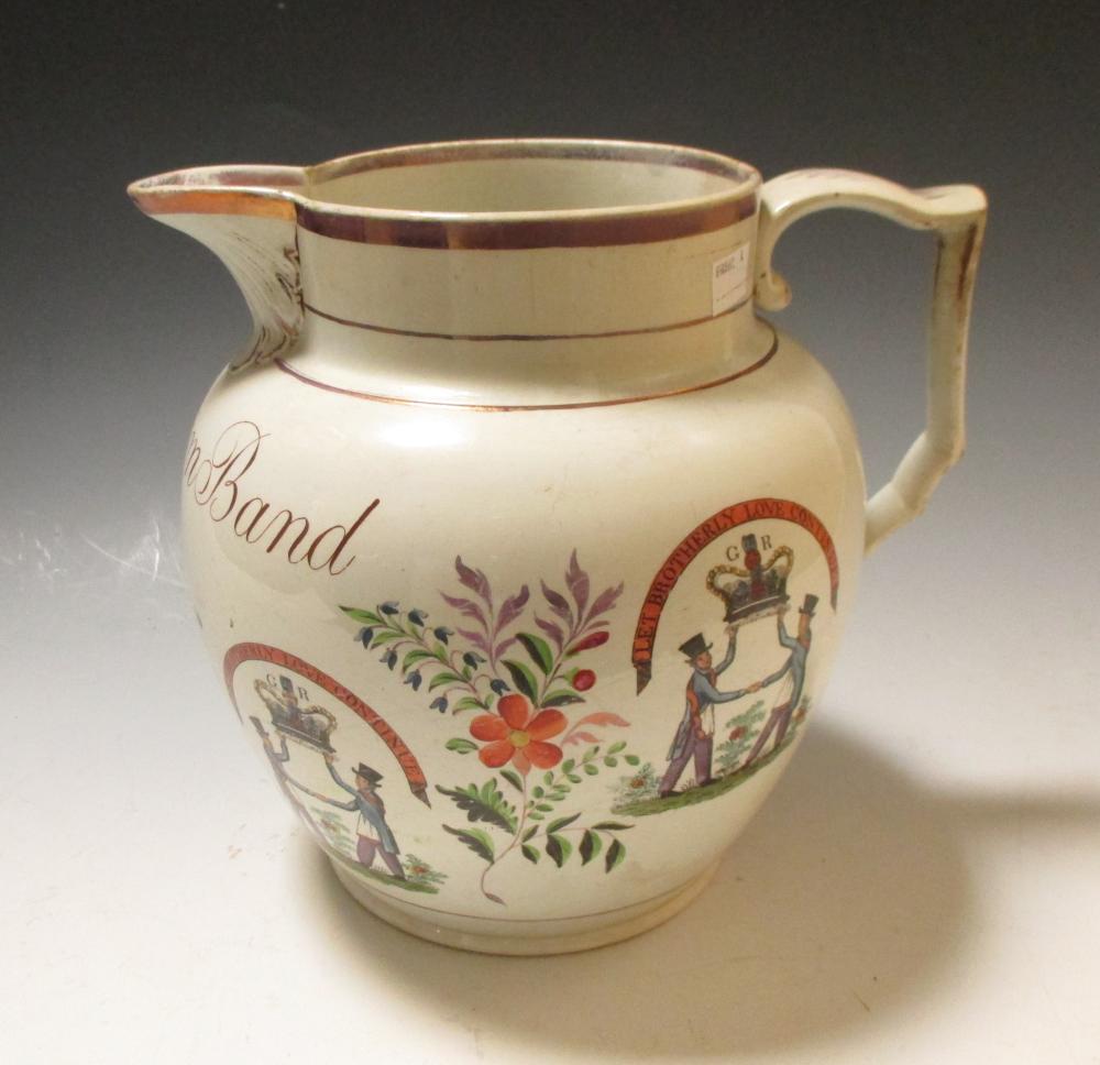 Lot 10 - A 19th century commemorative creamware jug,
