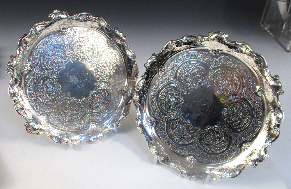 Lot 473 - A pair of Victorian silver waiters,