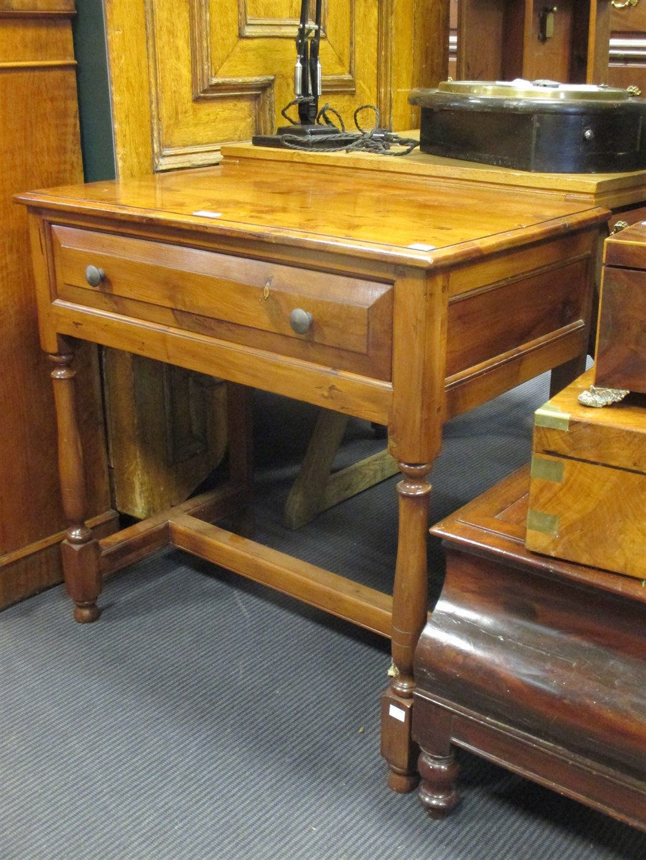 Lot 600 - A yew wood side table with single drawer, 73