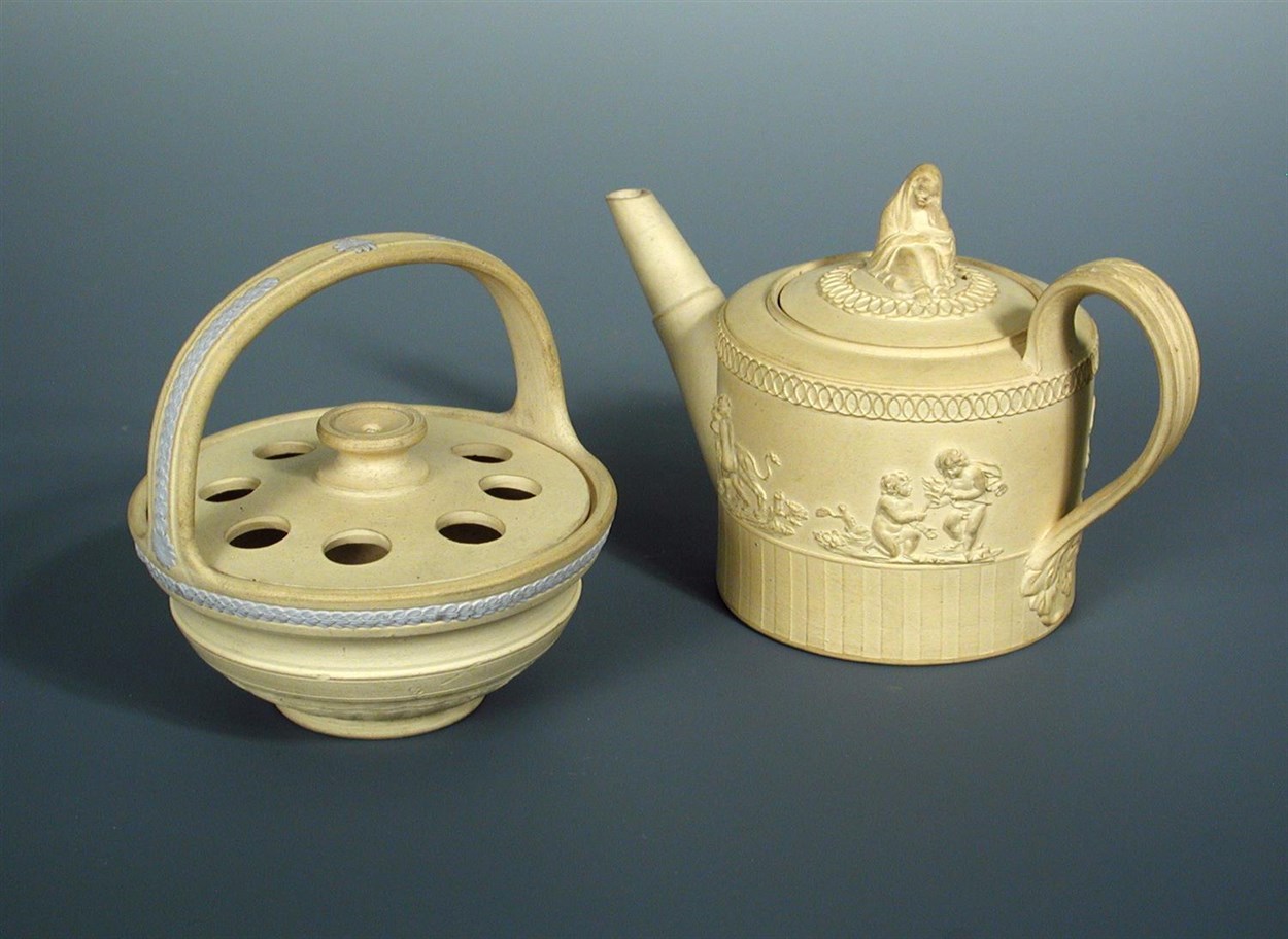 Lot 3 - An Elijah Mayer small caneware teapot and