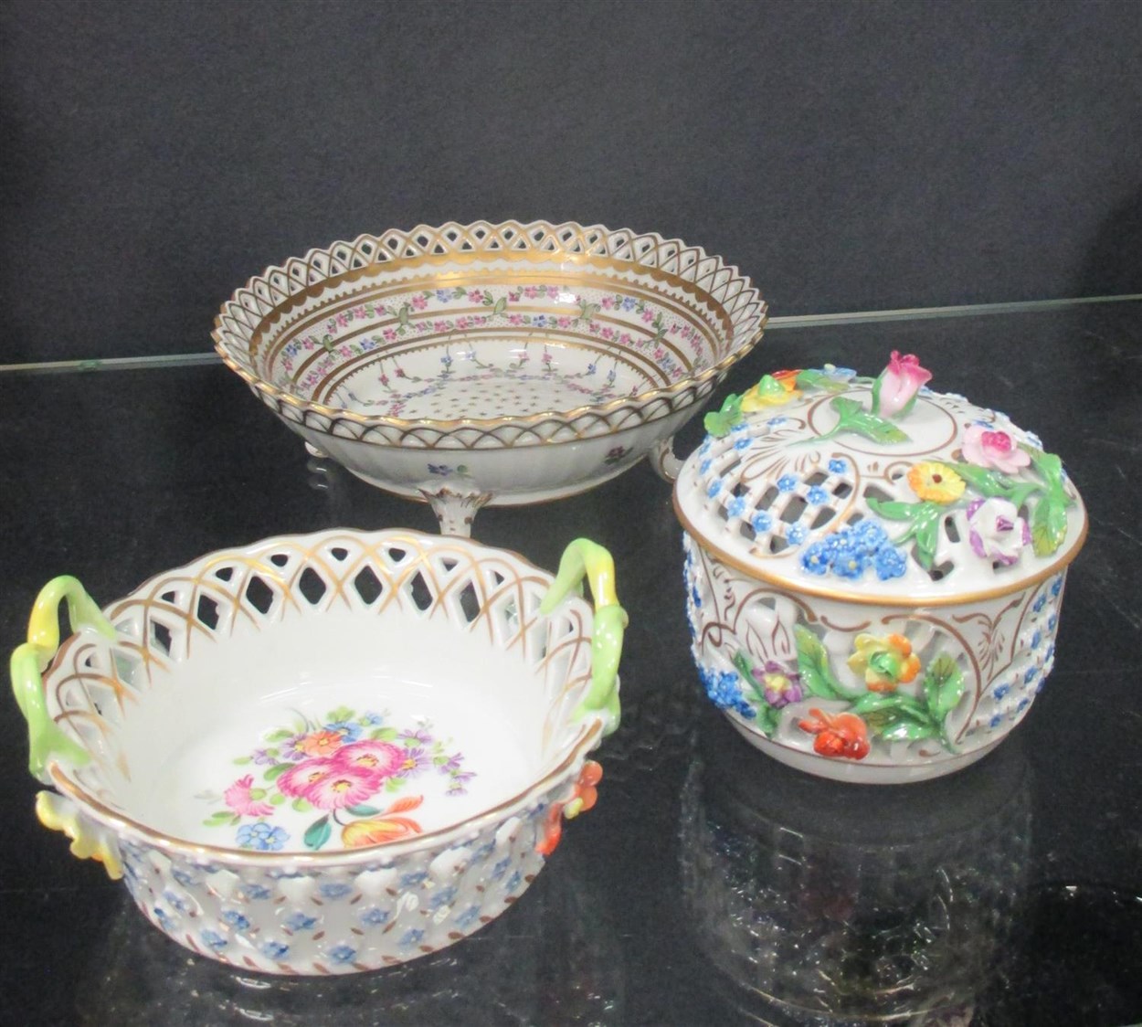 Lot 90 - Three modern Dresden porcelain pieces; two