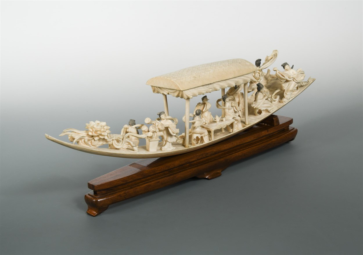 Lot 175 - A Cantonese ivory boat with female
