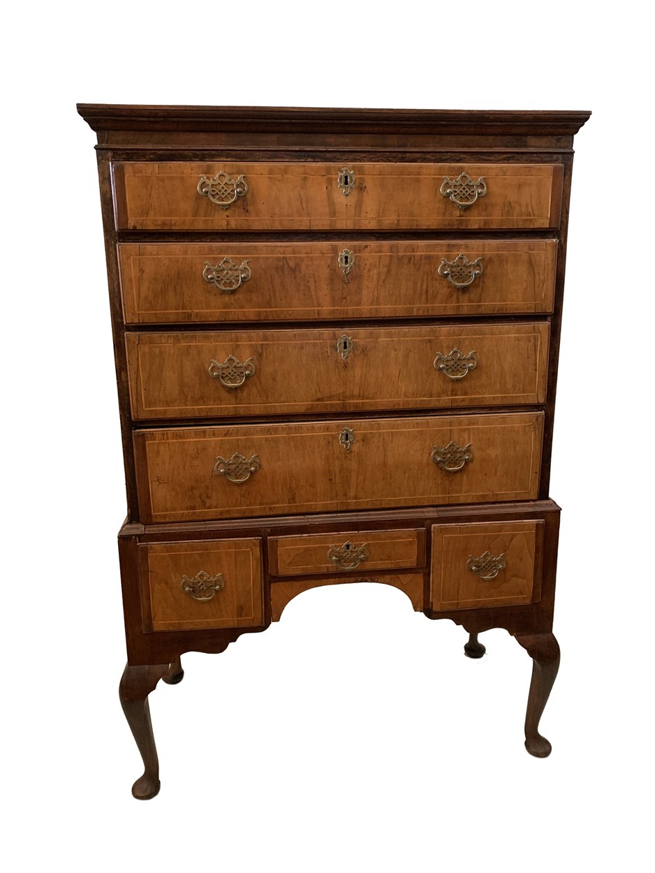 Lot 55 - An 18th century walnut chest on stand, with