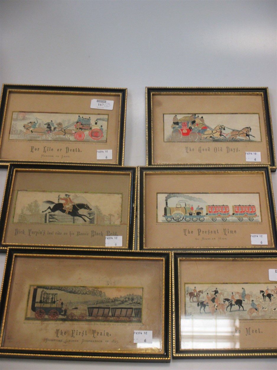 Lot 167 - A set of six framed 'Stevengraph' pictures,