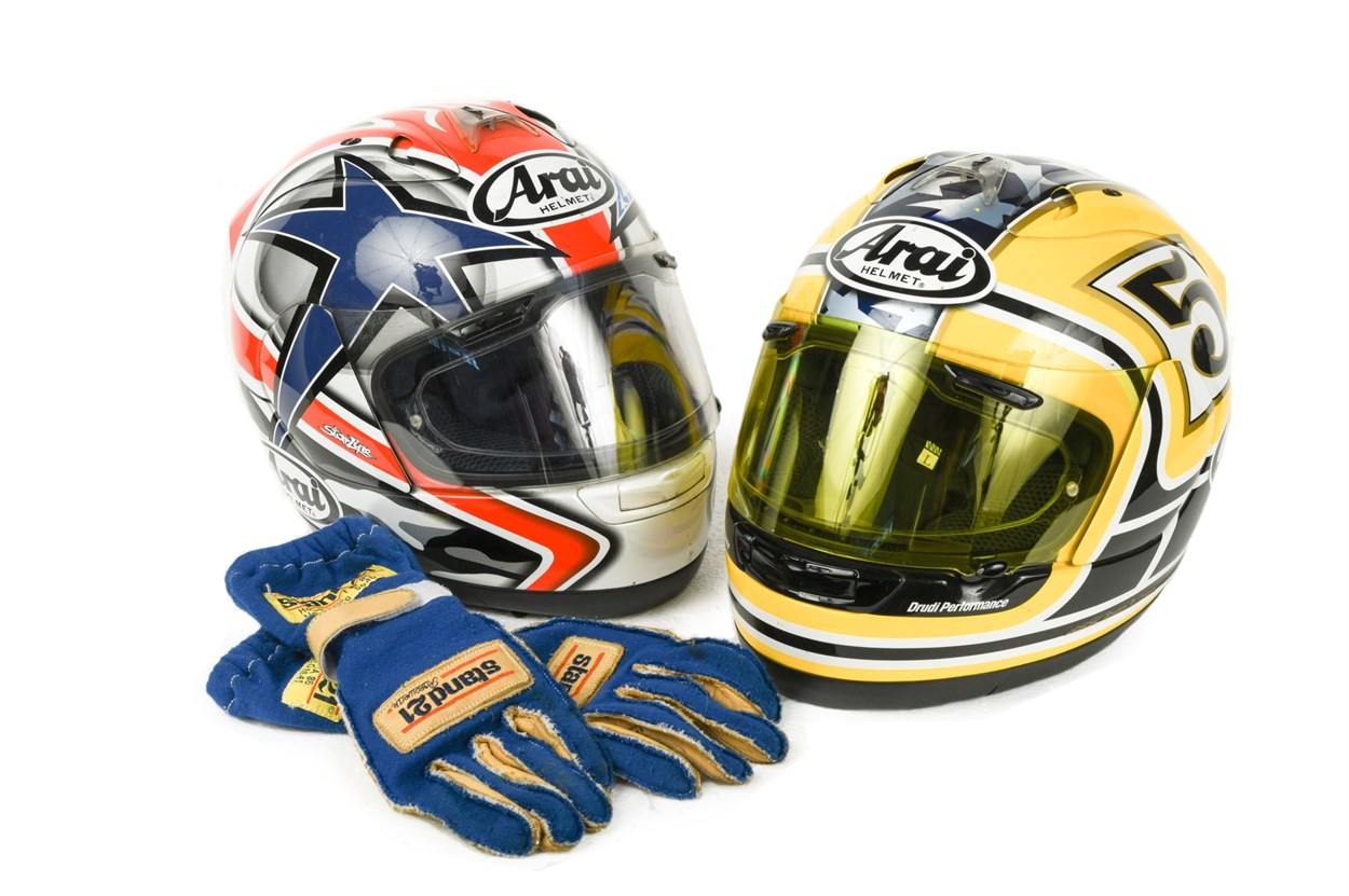 Lot 139 - Arai, two custom painted crash helmets,