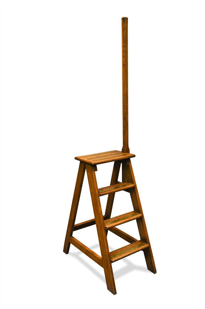 Lot 502 - A set of Edwardian oak library steps,