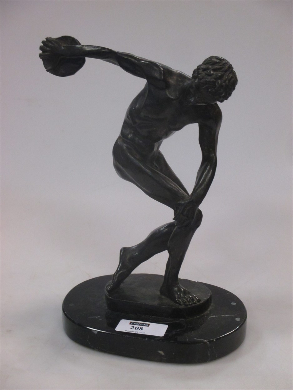 Lot 208 - After the antique, a bronze discus thrower,