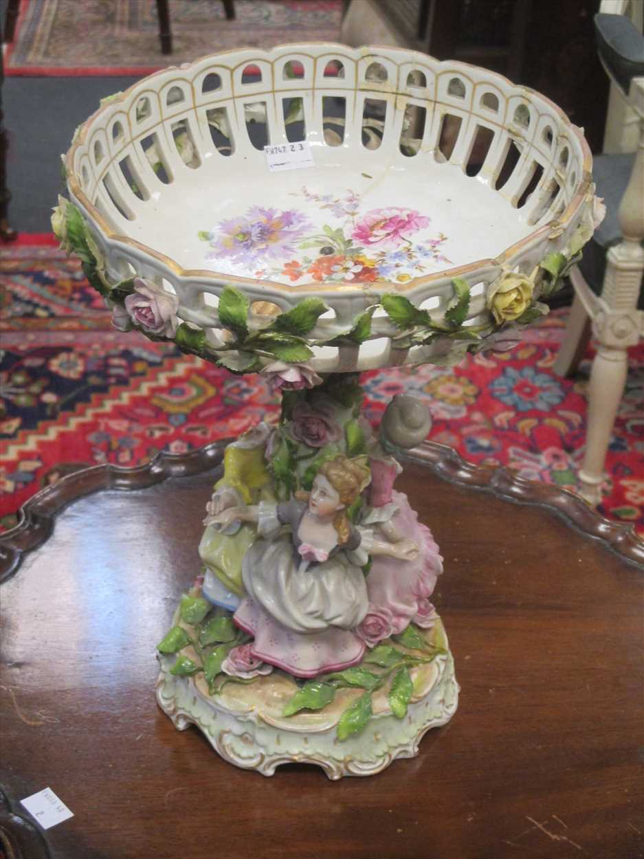 Lot 144 - A floral encrusted Dresden style fruit stand