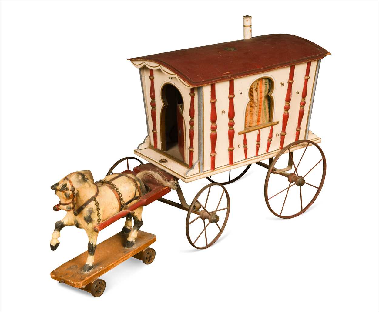 Lot 226 - A painted model gypsy caravan and horse