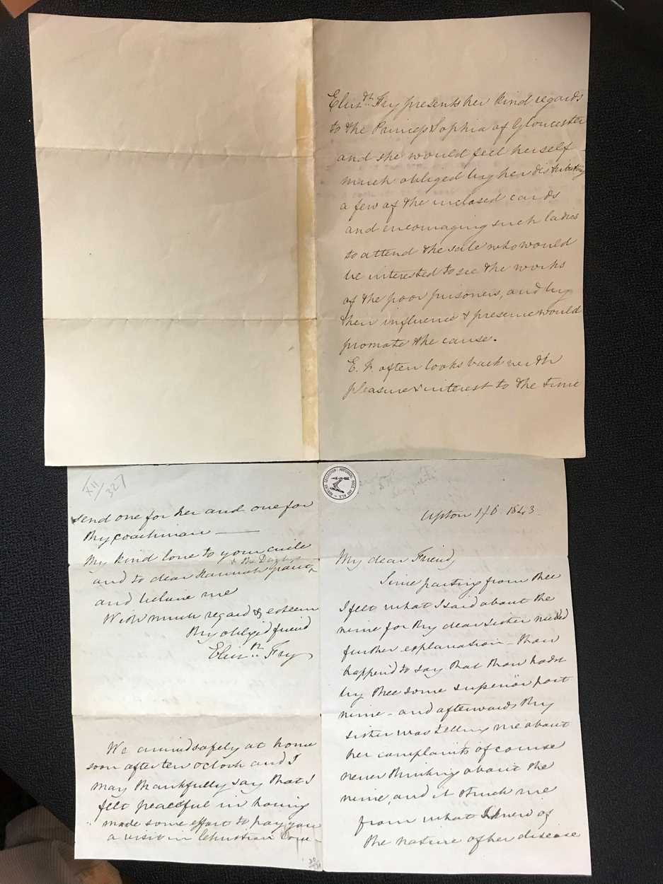 Lot 191 - FRY (Elizabeth) two manuscript letters