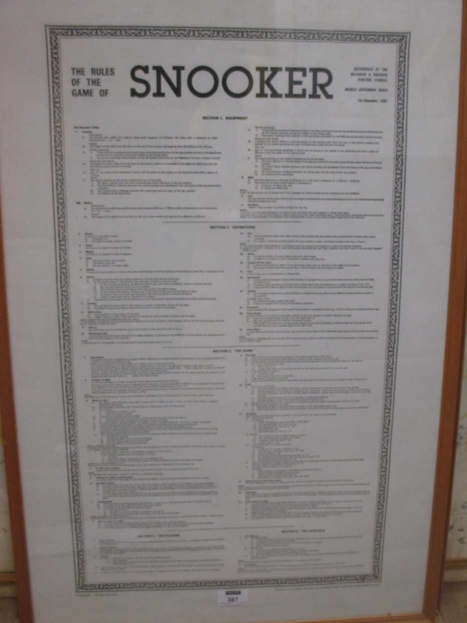 Lot 387 - Rules of Snooker, 75x50cm; and Rules of