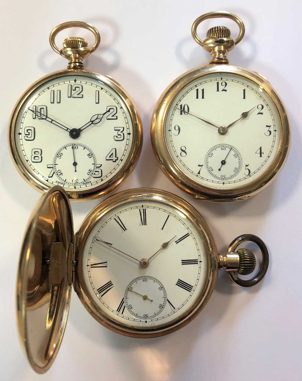 Lot 281 - A trio of gold plated pocket watches,