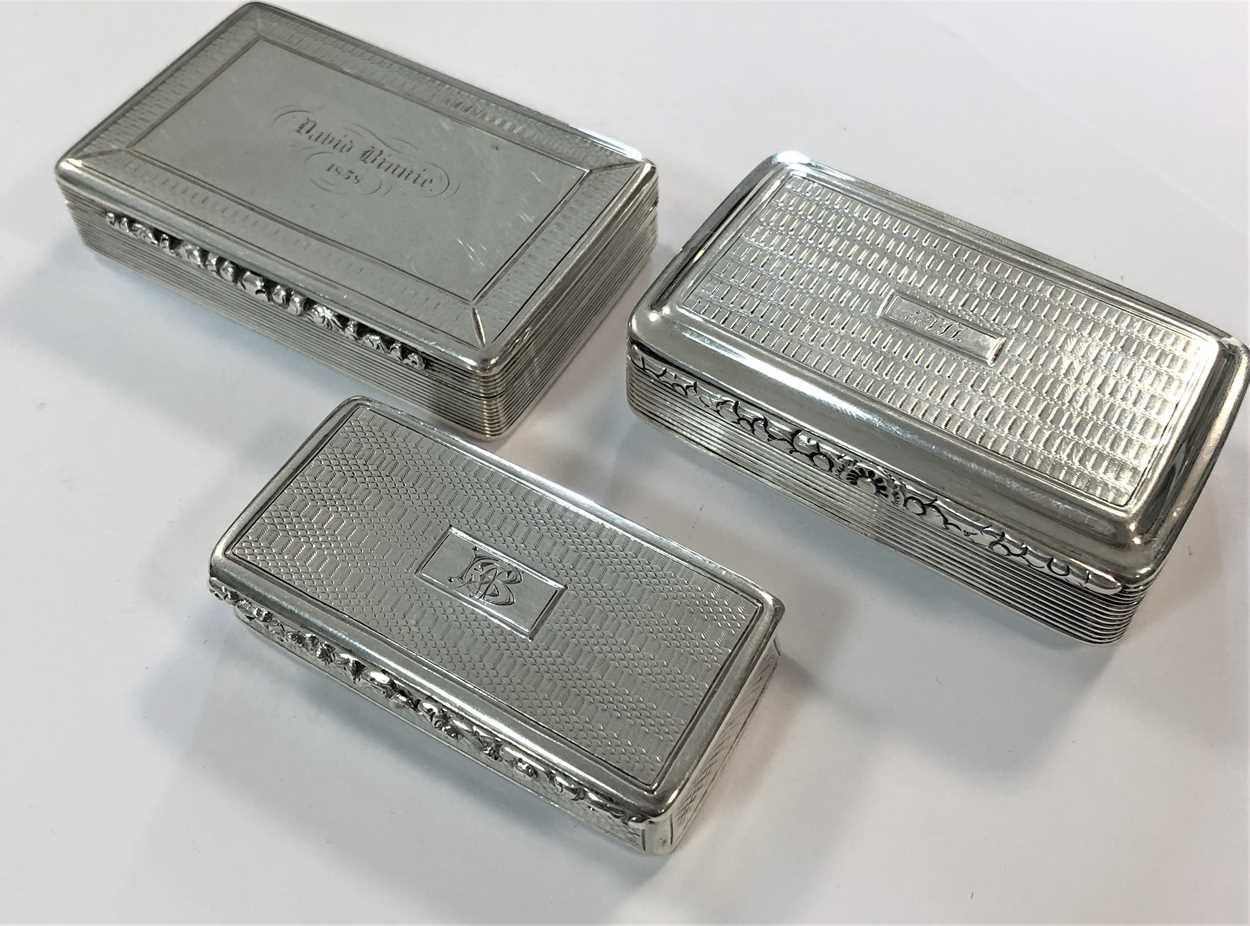 Lot 375 - A trio of 19th Century silver snuff boxes by