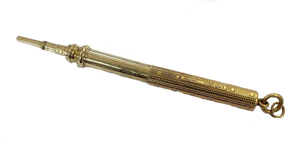 Lot 335 - A 15ct gold propelling pencil, mark of