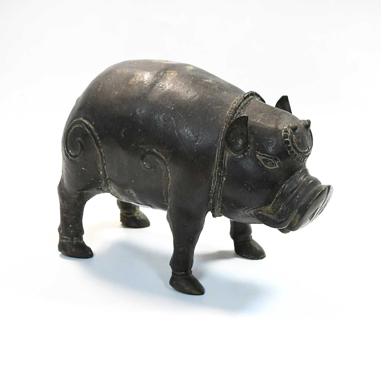 Lot 64 - A Chinese bronze standing boar, 19th/early