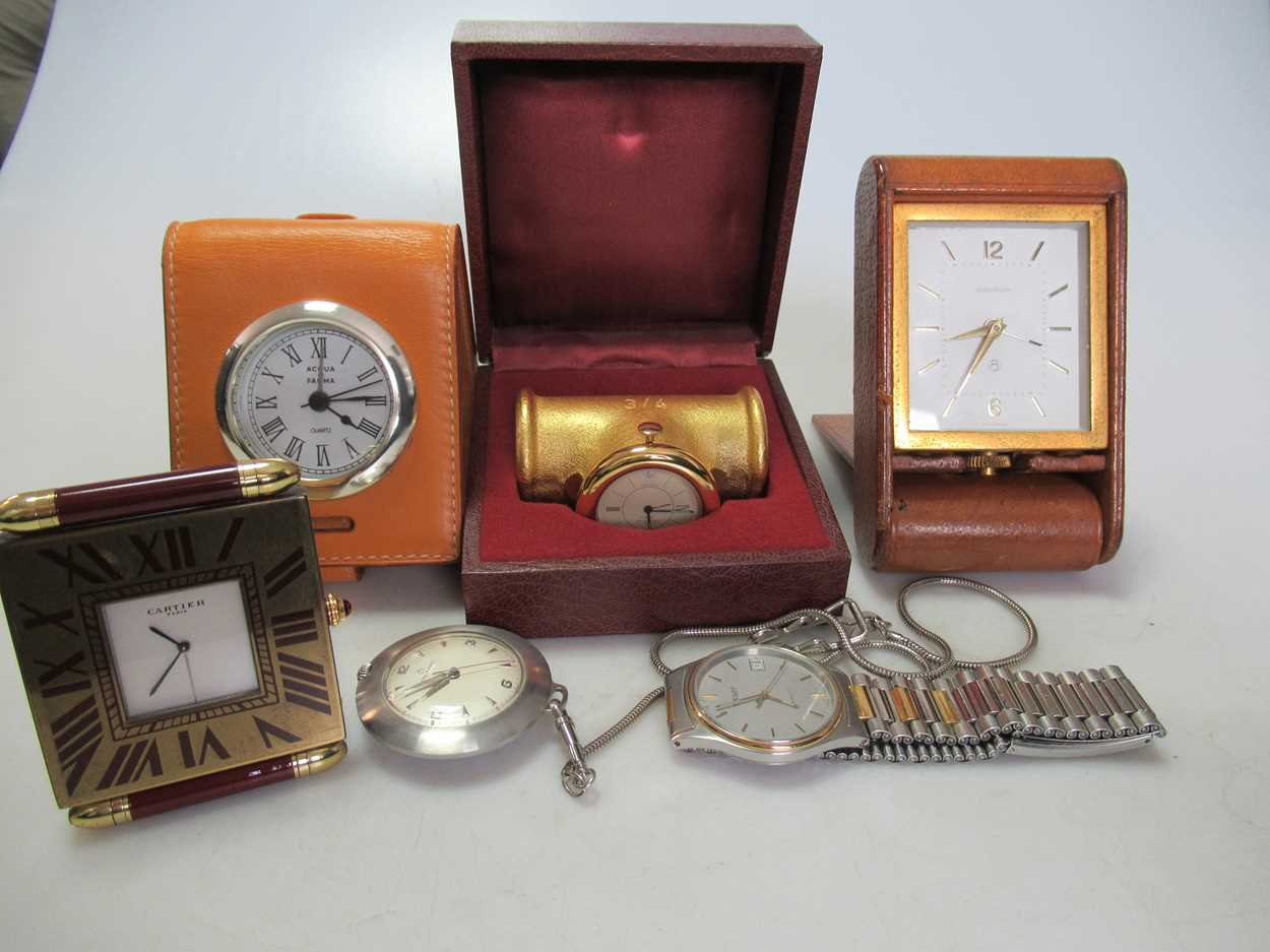 Lot 195 - A Cartier clock together with a Jaeger