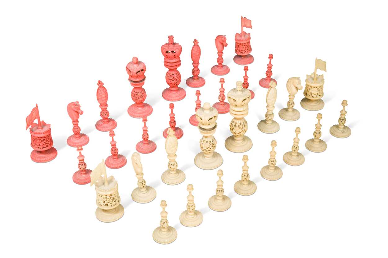 Lot 110 - A Burmese ivory chess set, 19th century,