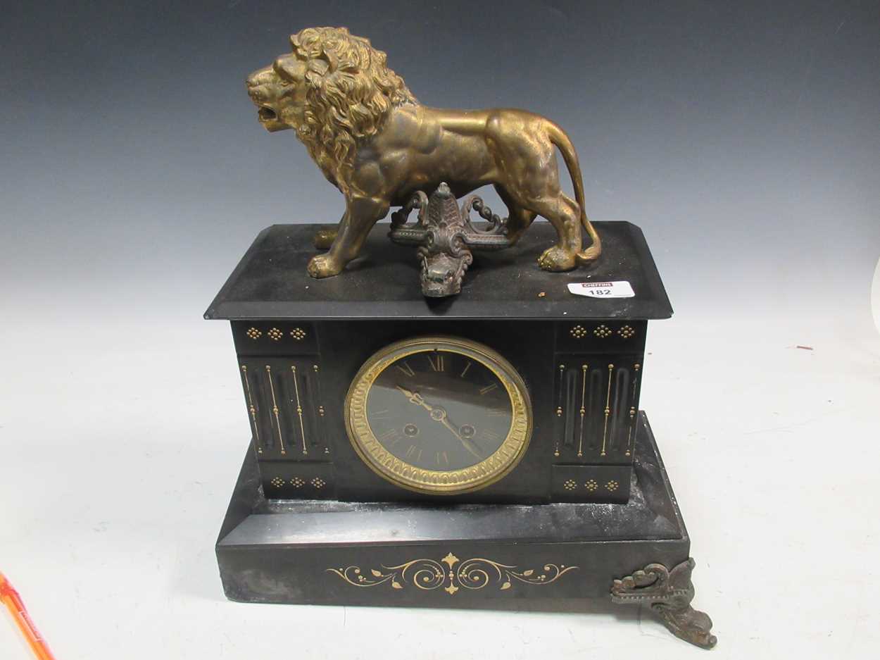 Lot 182 - Black slate and gilt metal mantle clock