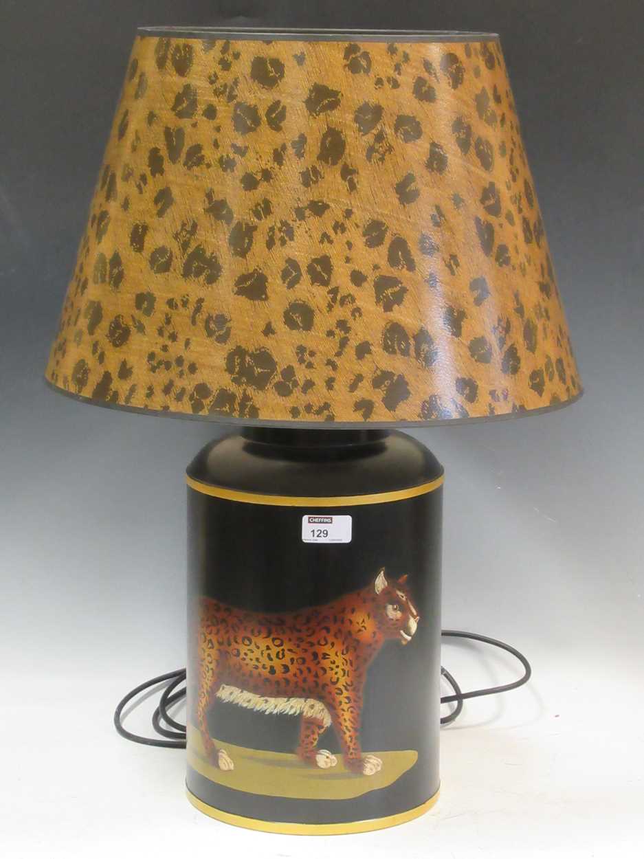 Lot 129 - A Woolpit Interiors toleware lamp decorated