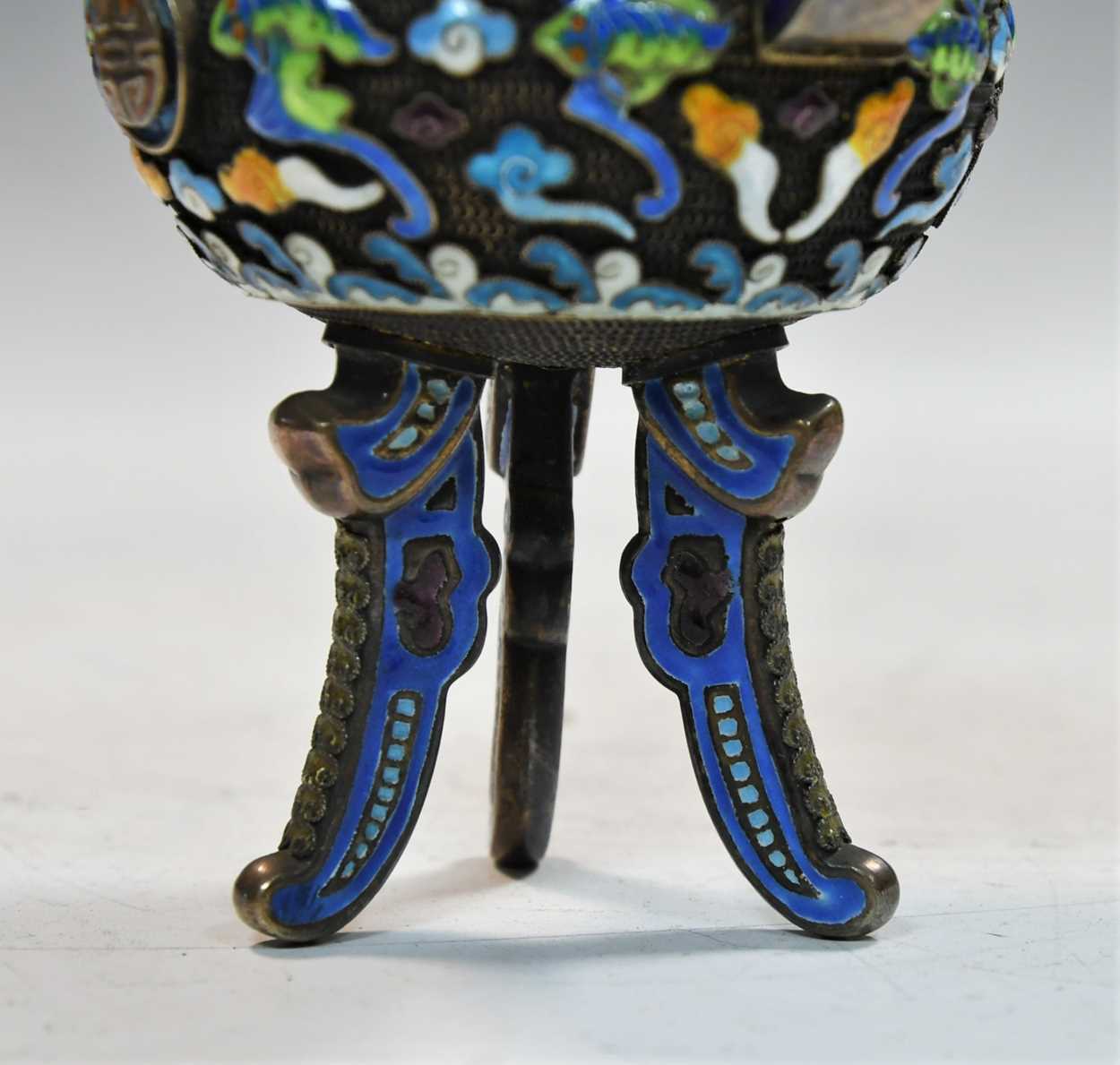 Lot 68 - A Chinese silver and enamel small censer and