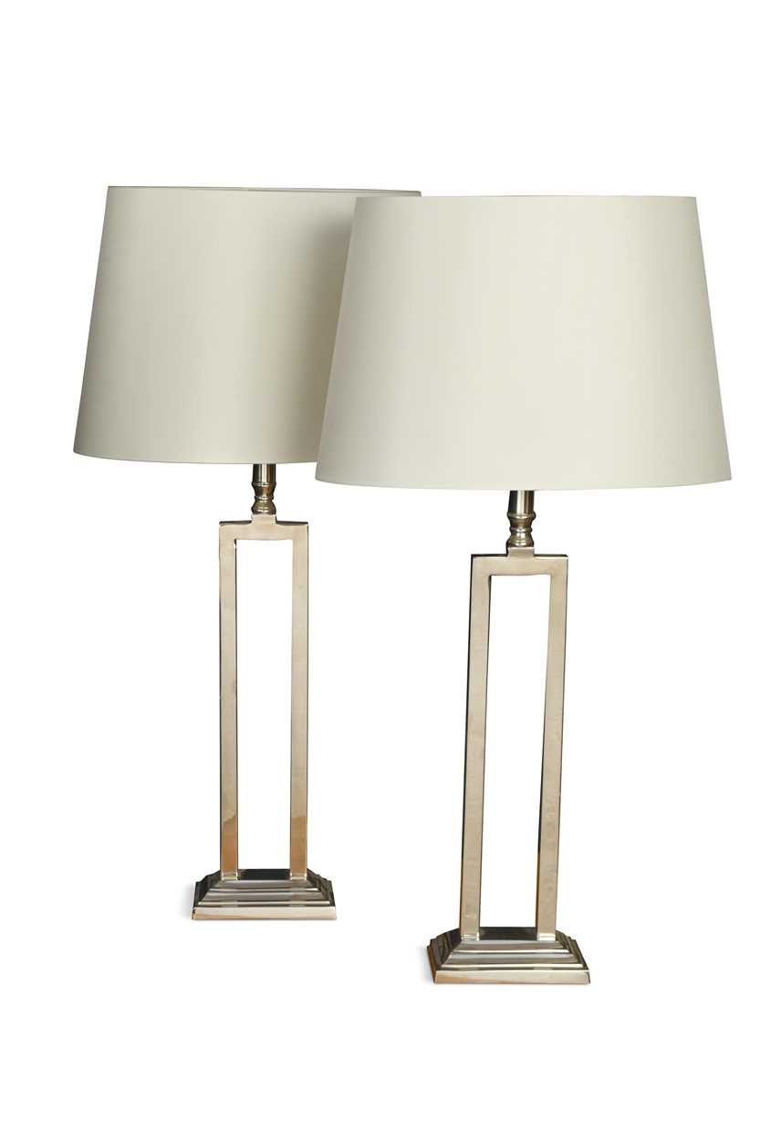 Lot 186 - A pair of modern chrome table lamps,