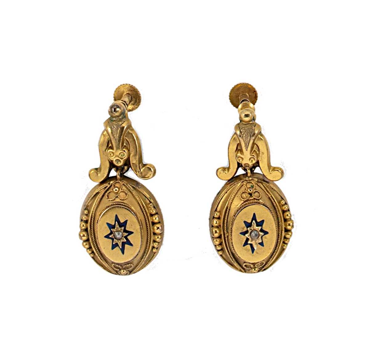 Lot 83 - A pair of Victorian ear pendants,