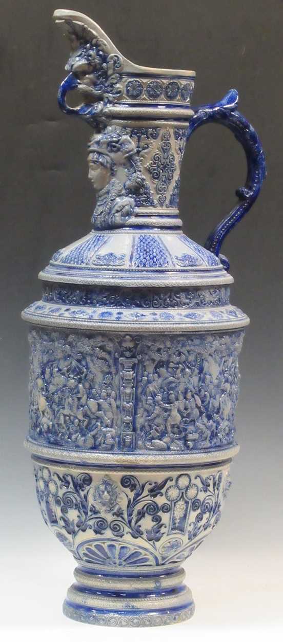 Lot 21 - A large Westerwald jug, the relief decorated