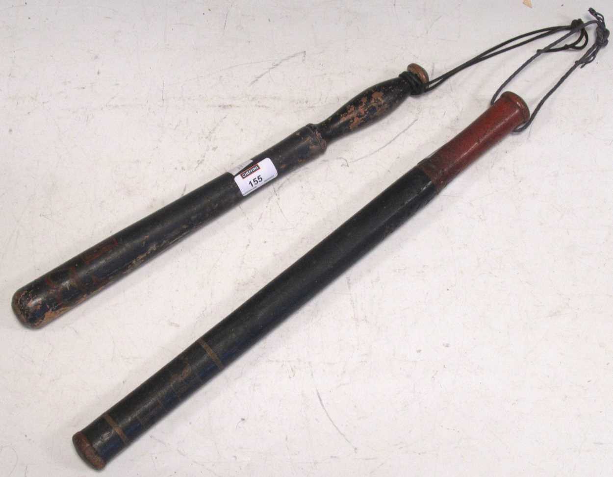 Lot 133 - Two wooden truncheons: George III Queen