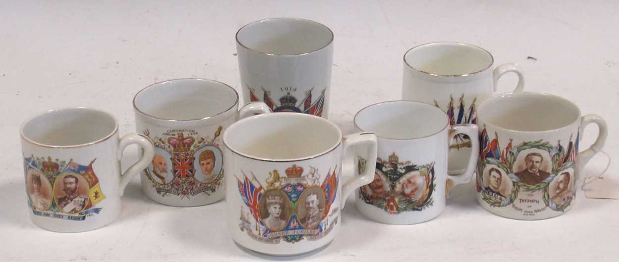 Lot 84 - A collection of seven commemorative mugs
