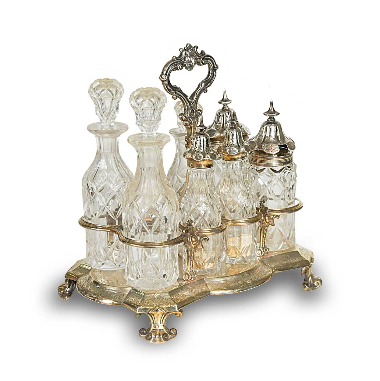 Lot 390 - A Victorian silver eight bottle cruet stand,