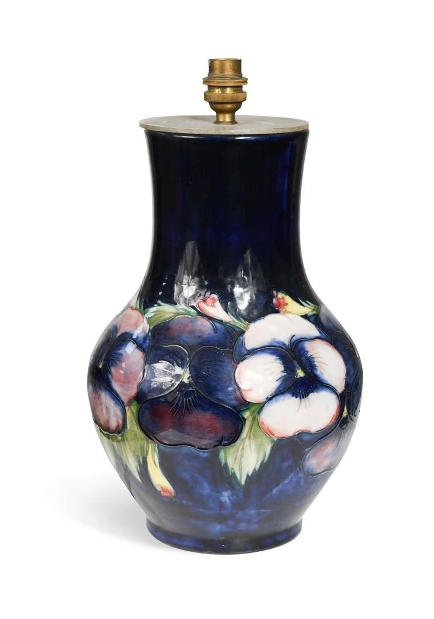 Lot 33 - A Moorcroft Pansy pattern table lamp,