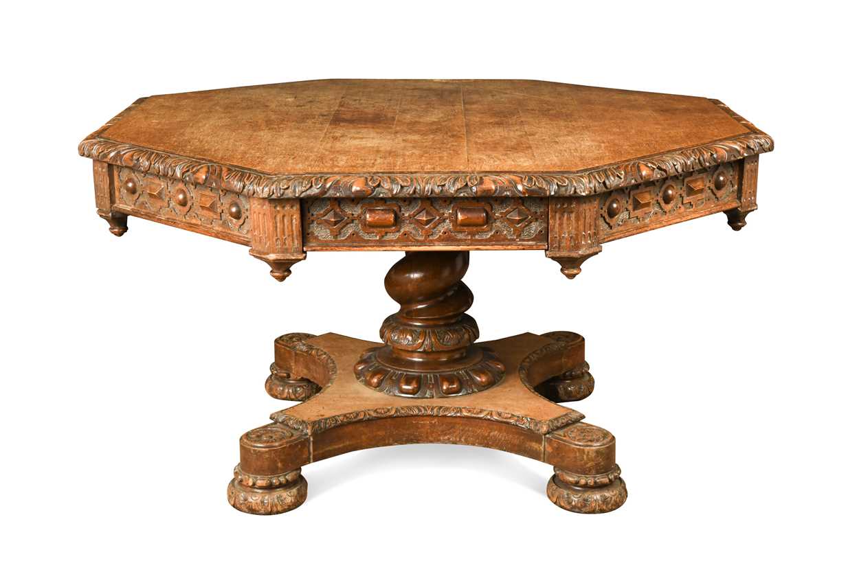 Lot 600 - A Victorian oak octagonal library table,