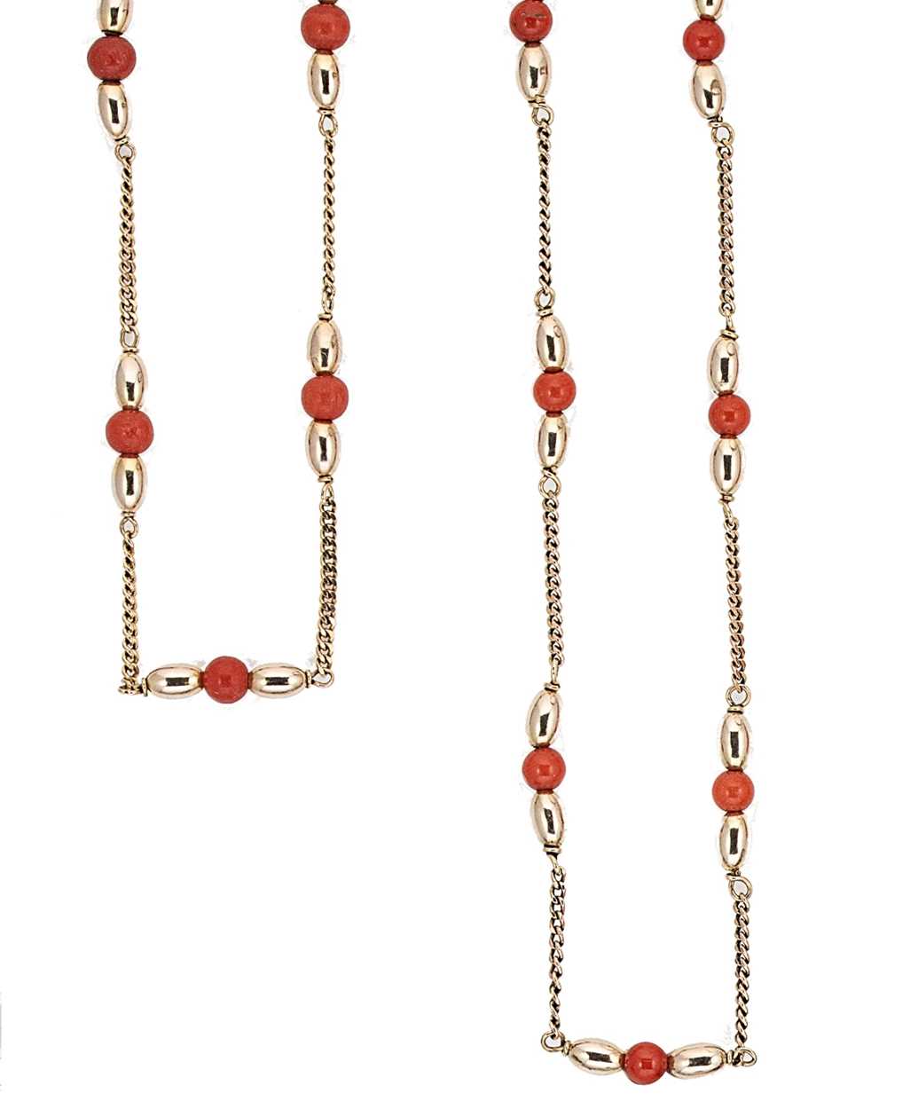 Lot 45 - Two late 20th century 9ct gold coral chains,