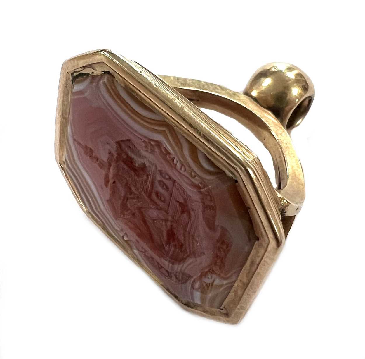 Lot 328 - A fob seal with engraved banded agate,