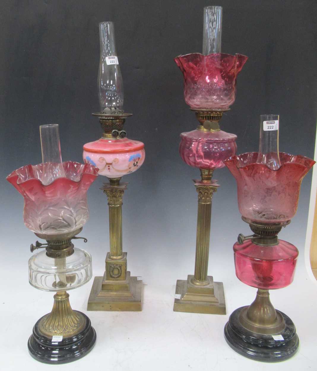 Lot 222 - Four Victorian oil lamps