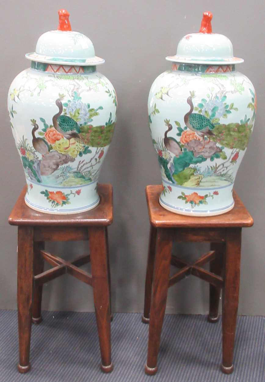 Lot 158 - A pair of Chinese vases and covers in the