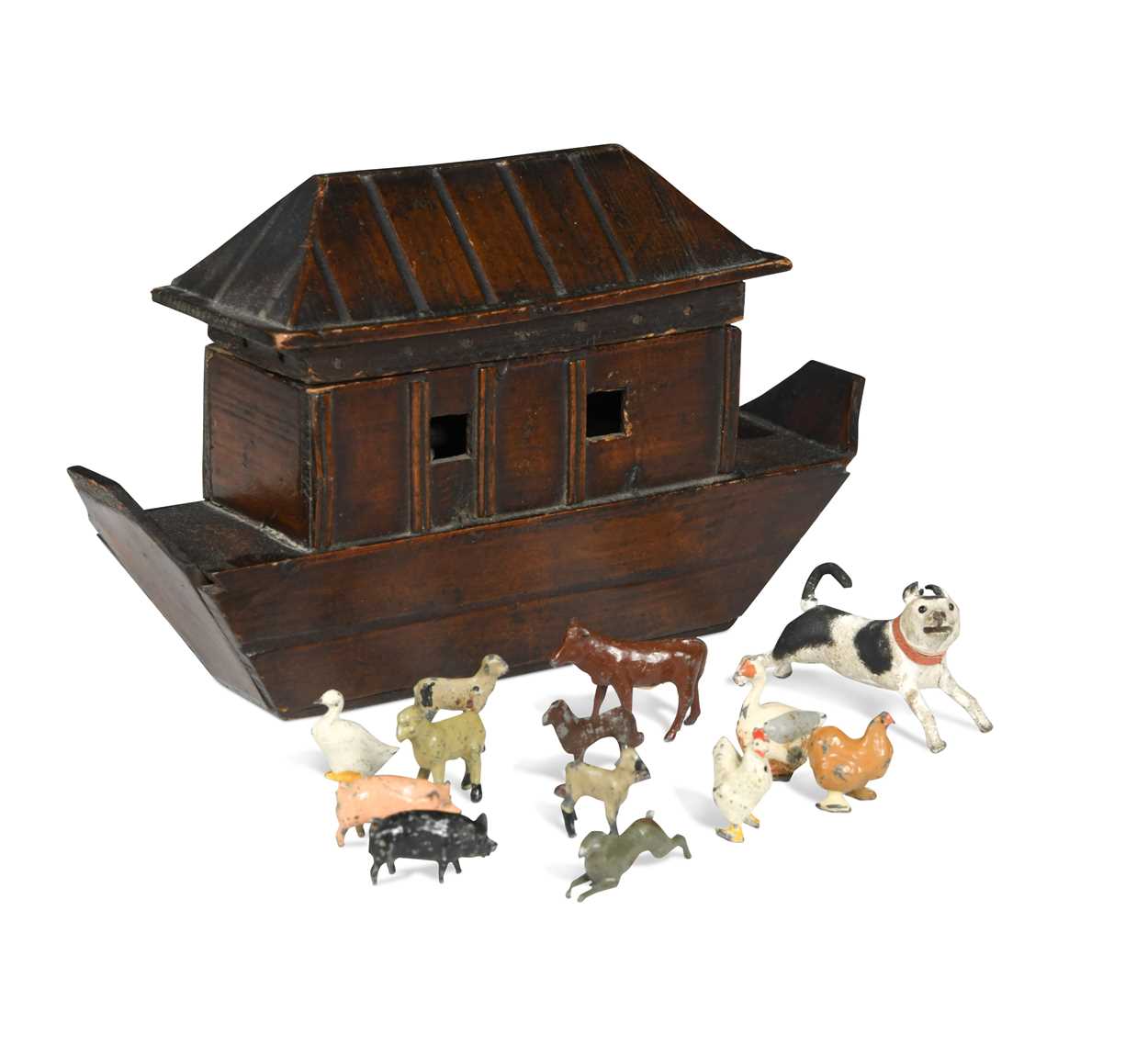 Lot 180 - A carved pine Noah's Ark model, 19th century,