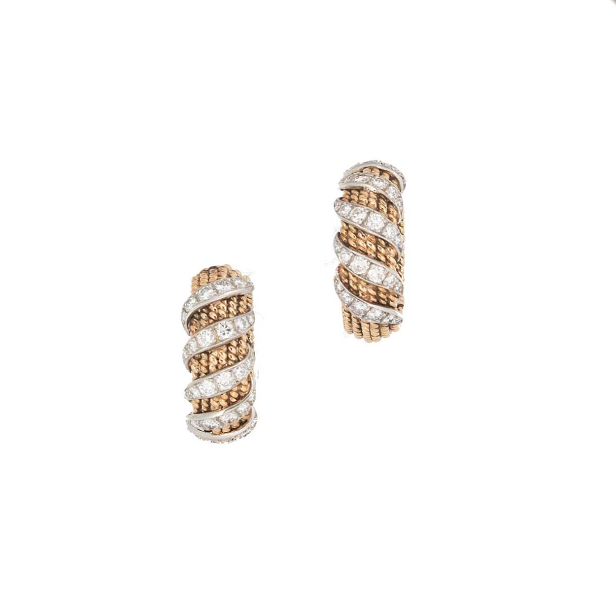 Lot 133 - A pair of diamond set hinged hoops,