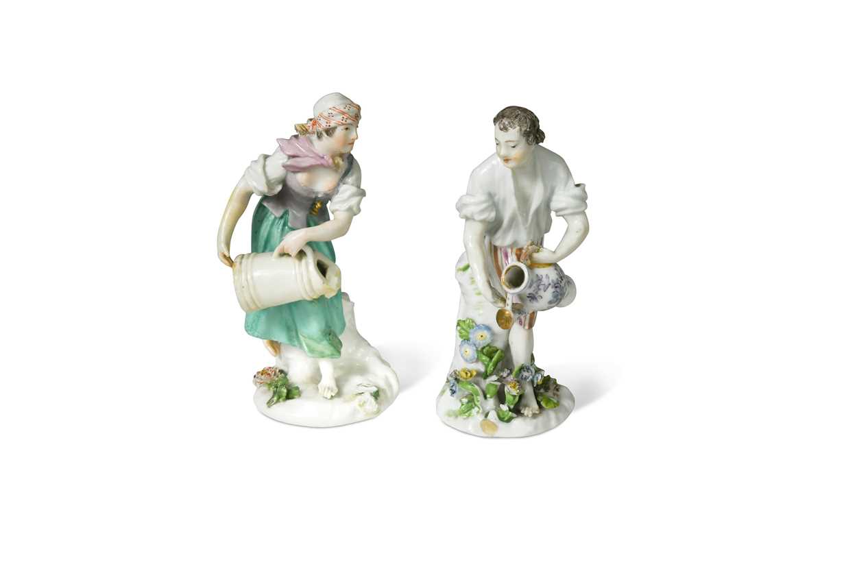 Lot 347 - Two German porcelain figures of gardeners,
