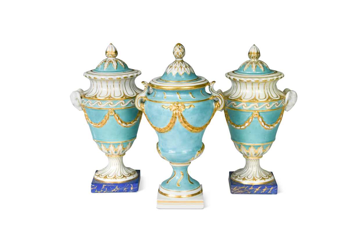 Lot 372 - A pair of Chelsea vases and covers, circa