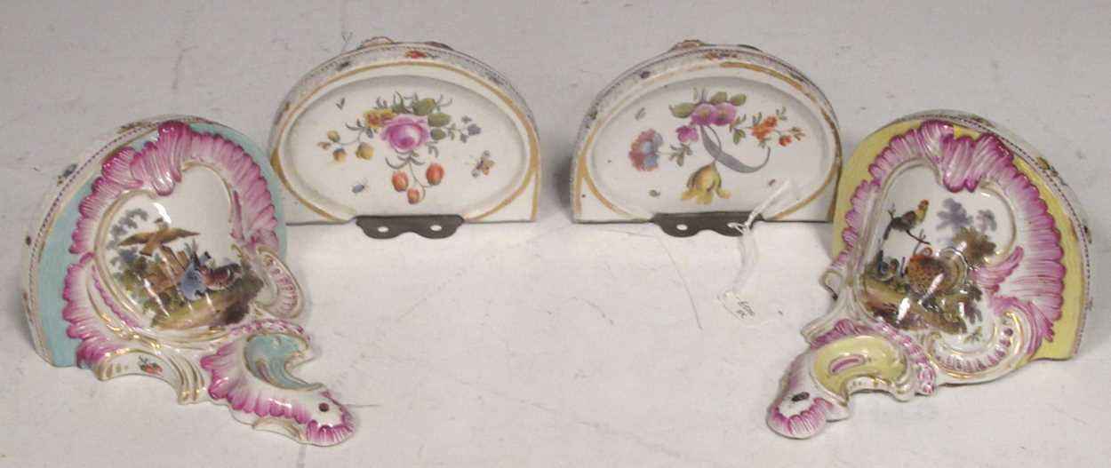Lot 192 - Two pairs of Dresden ceramic wall brackets,