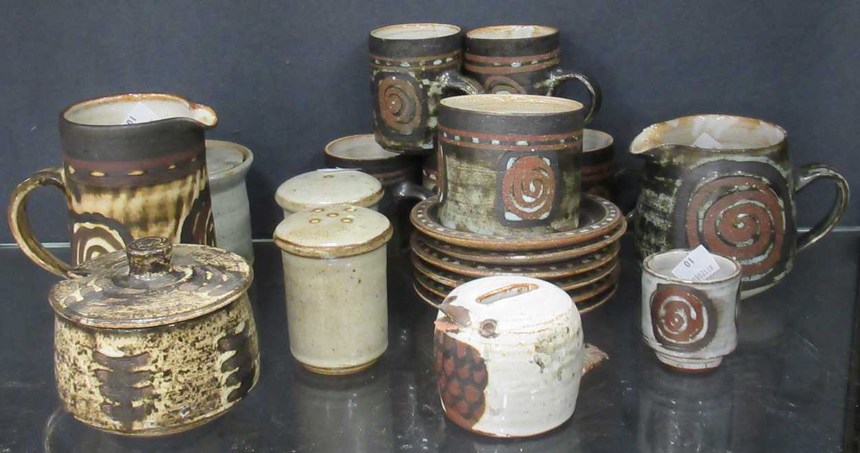Lot 60 - Briglin pottery part breakfast set to include