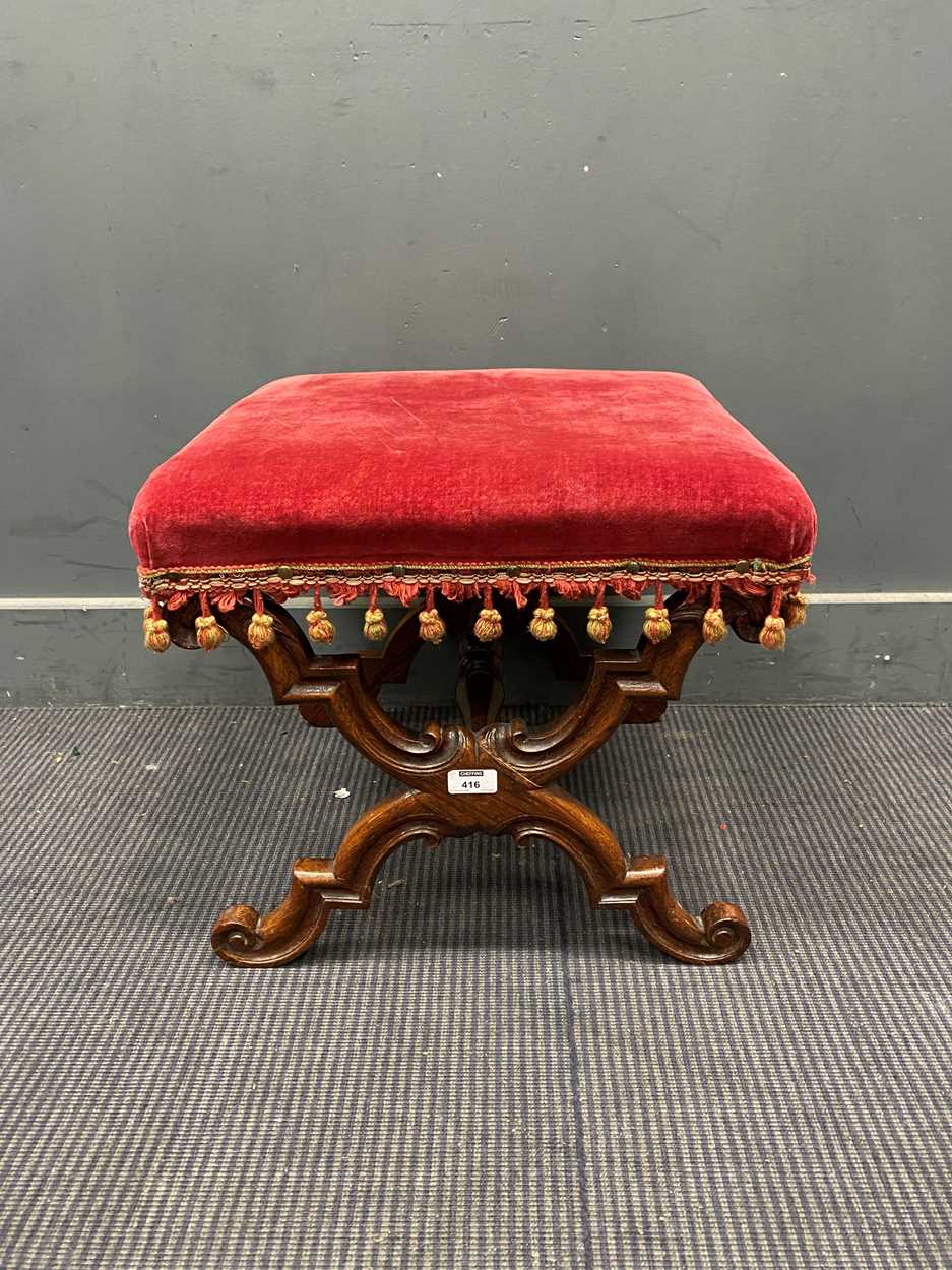Lot 416 - A William & Mary style faux rosewood stool,