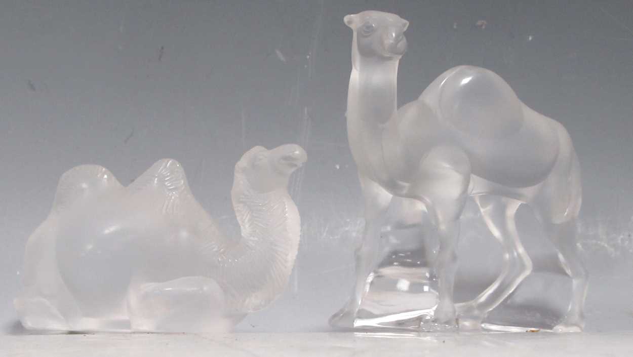 Lot 158 - Two Lalique glass models of camels, one
