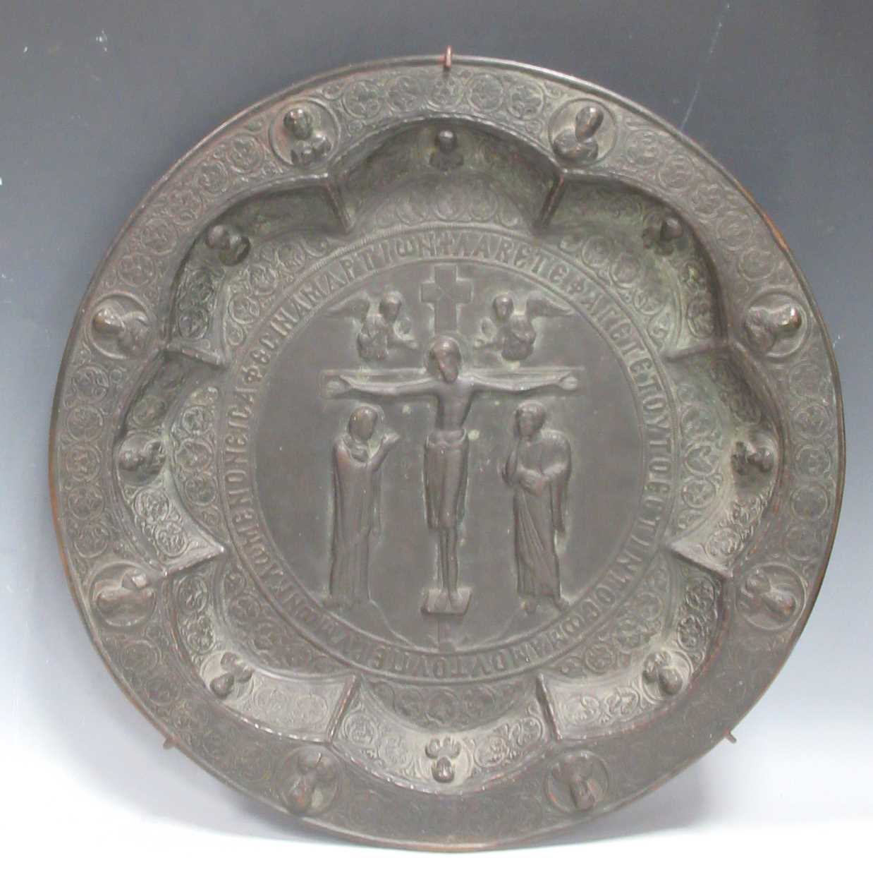 Lot 212 - A late 19th century bronze Communion plate,