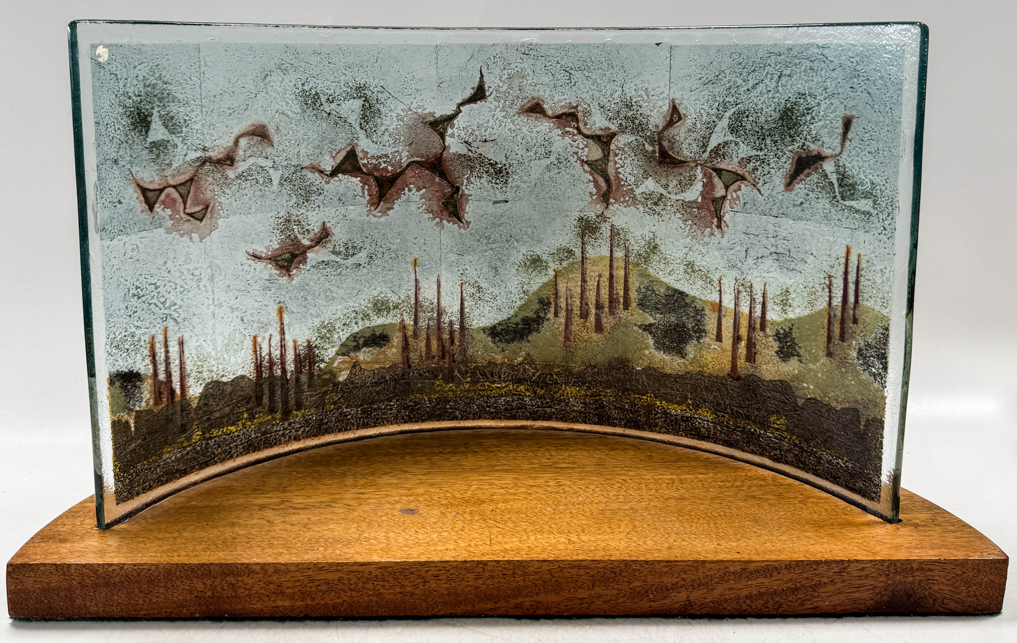 Lot 27 - A modern curved art glass panel,