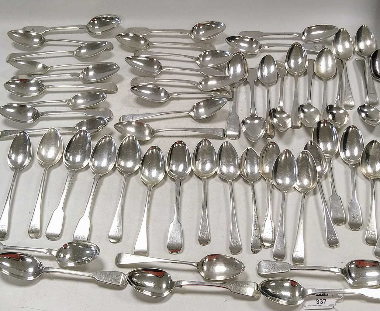 Lot 337 - A large collection of silver dessert spoons,