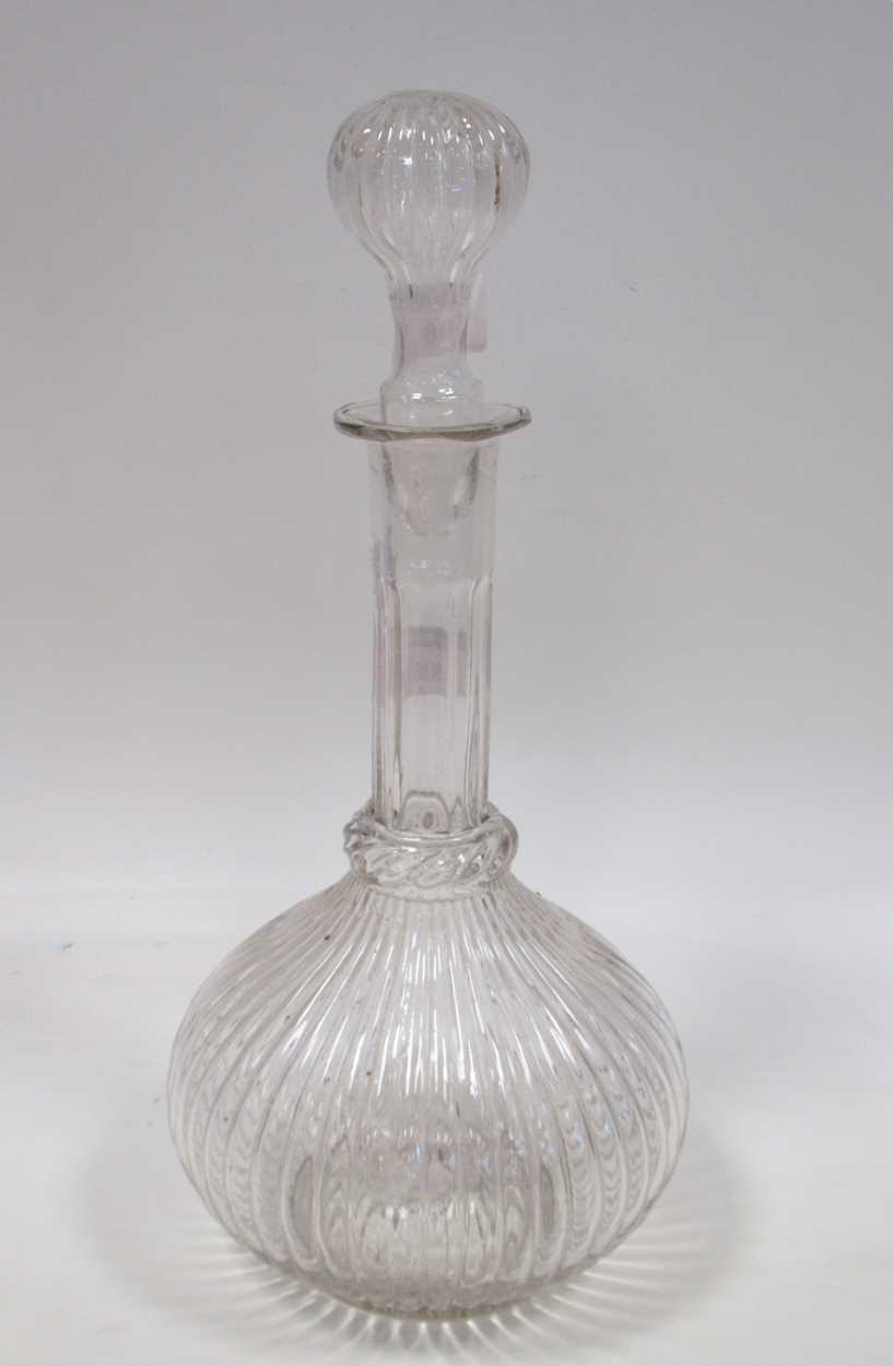 Lot 96 - Hand blown glass decanter of ribbed and