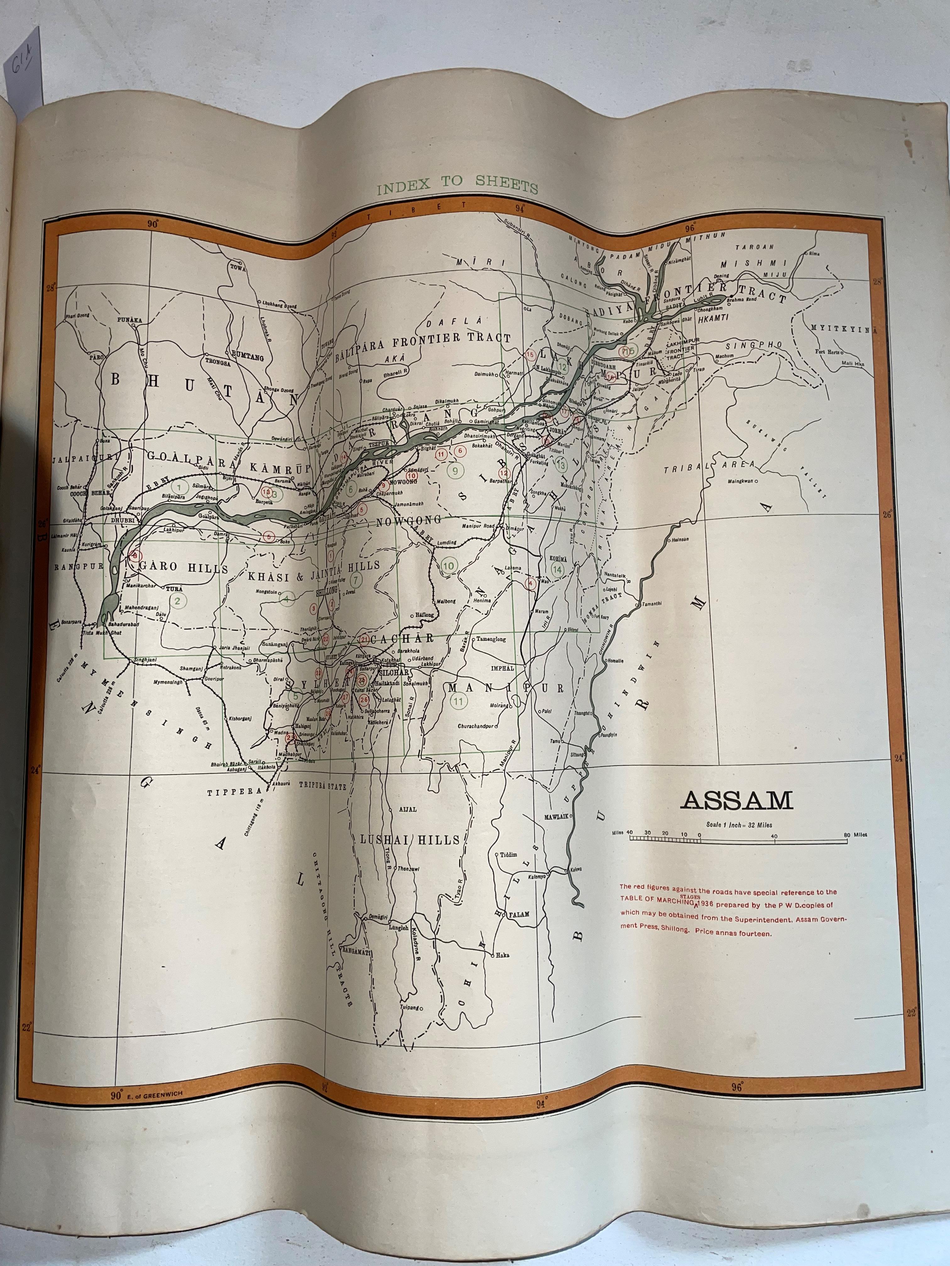 Lot 61 - India - Map of Assam Showing Roads and